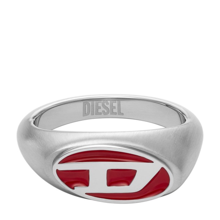 Diesel DX1444040 Stainless Steel Red Logo Ring - A9222 | F.Hinds Jewellers