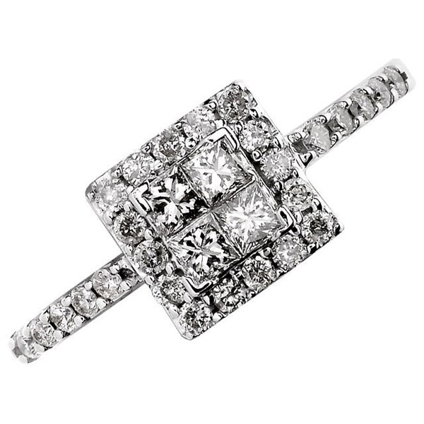 9ct White Gold Diamond Square Cluster Ring - 1/2ct - D6632 | F.Hinds ...