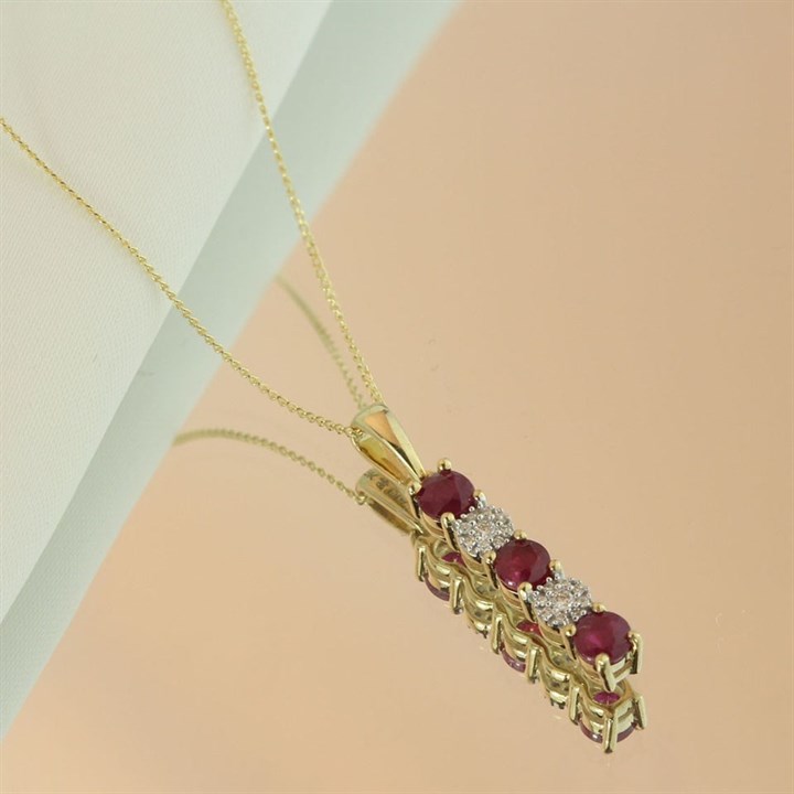 9ct Gold Ruby And Diamond Stick Necklace - D95126 | F.Hinds Jewellers