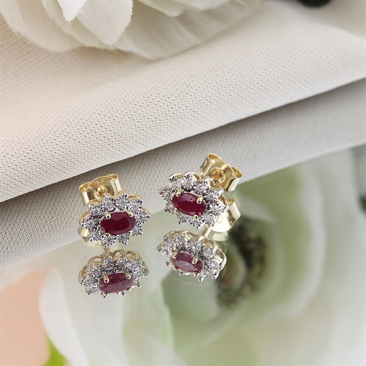 9ct Gold Oval Ruby And Diamond Stud Earrings - D9686 | F.Hinds Jewellers