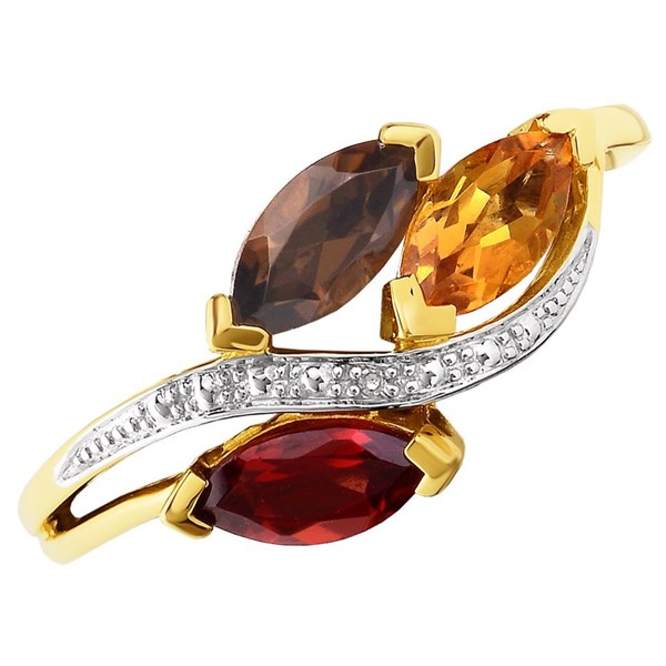 9ct Gold Garnet, Smoky Quartz, Citrine And Diamond Ring - EXCLUSIVE ...