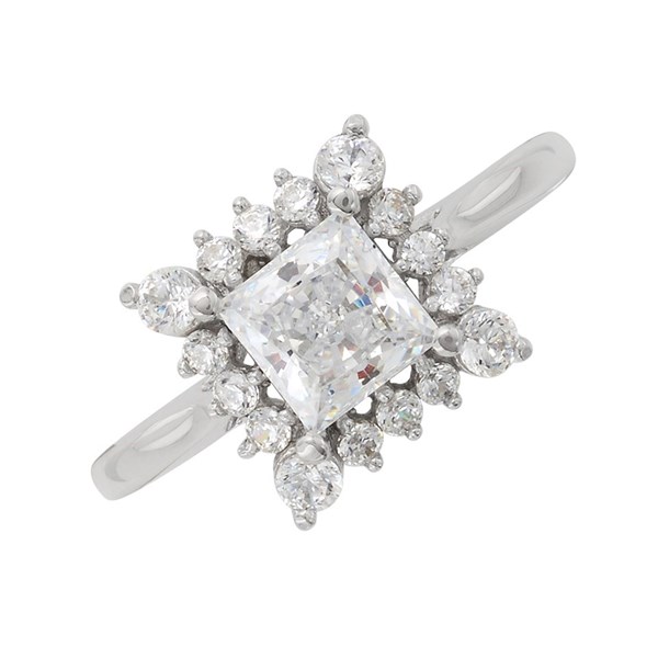 9ct White Gold Cubic Zirconia Square Cluster Ring - R6529 | F.Hinds ...