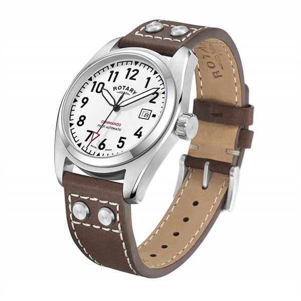 Rotary GS05470/18 Commando Automatic Brown Leather Strap Watch - W13204 ...