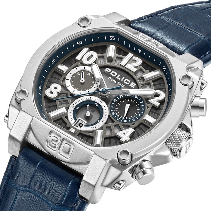 Police Norwood Blue Leather Strap Watch - W44142 | F.Hinds Jewellers