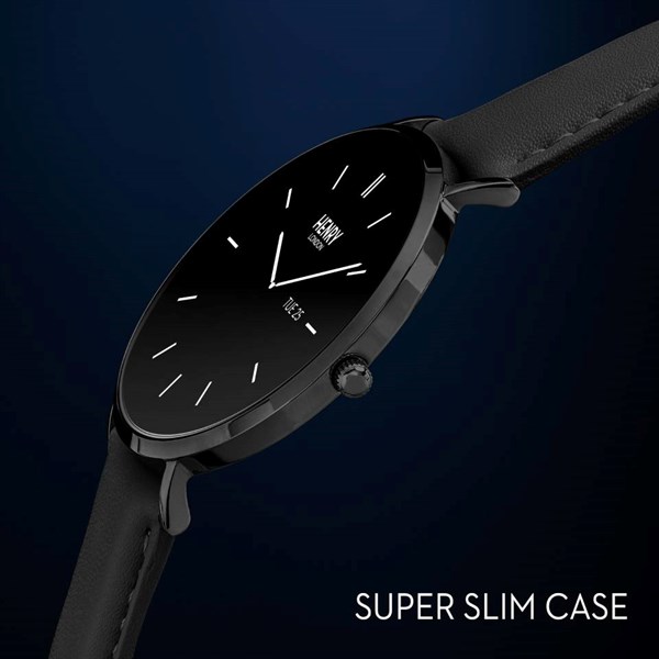Henry London HLS65-0005 AMOLED Black Leather Strap Smartwatch - W47281 ...