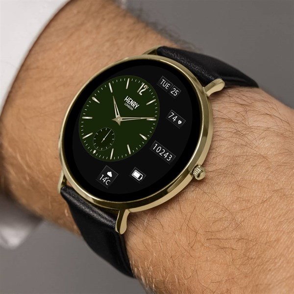 Henry London HLS65-0008 AMOLED Black Leather Strap Smartwatch - W47282 ...