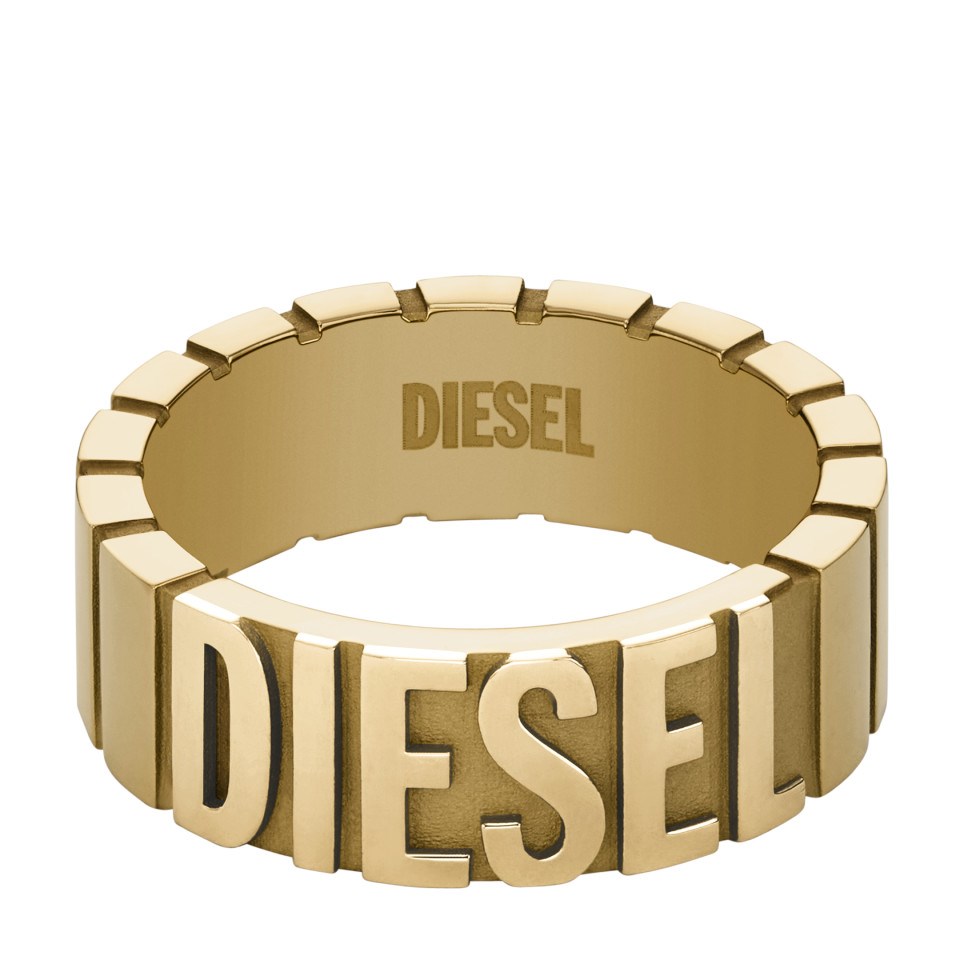 Diesel DX1439710 Stainless Steel Gold Tone IP Logo Ring - A9223 | F ...