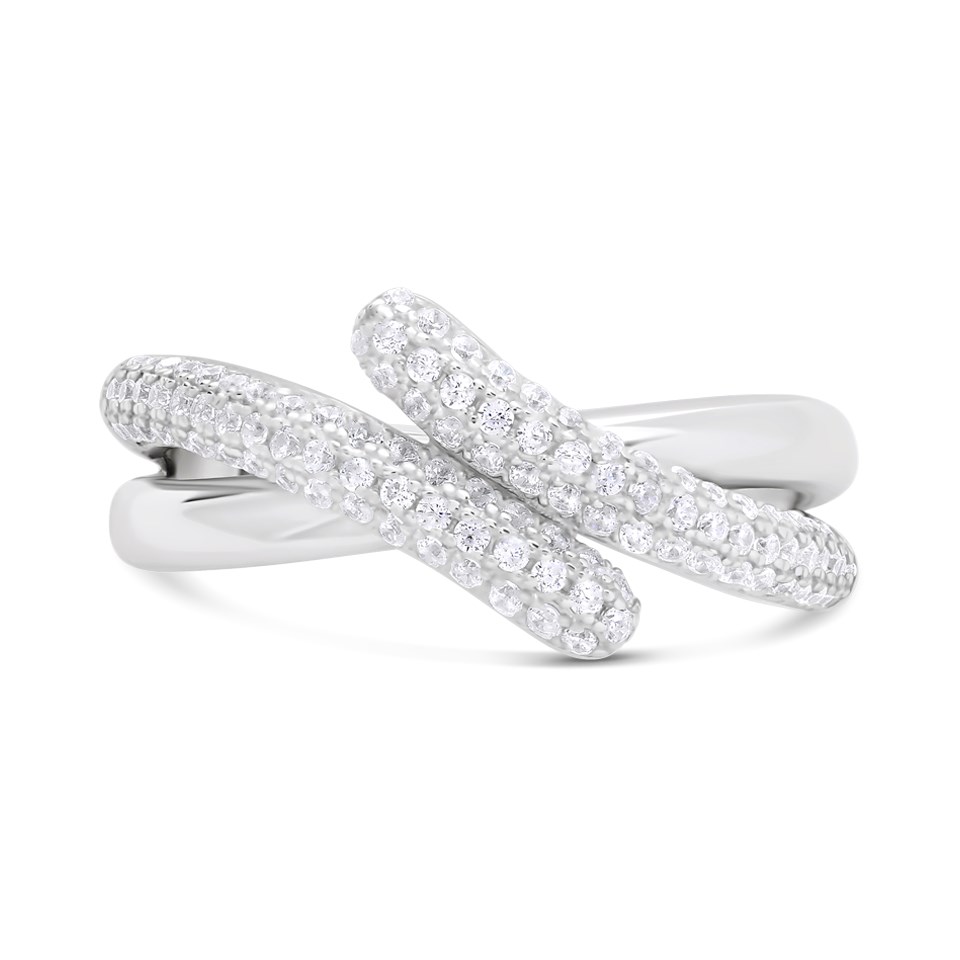 Silver Cubic Zirconia Bypass Ring - F6055 | F.Hinds Jewellers