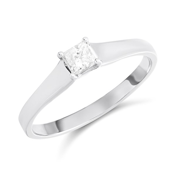 18ct White Gold Princess-Cut Diamond Single Stone Ring, 1/4ct - D0749 ...