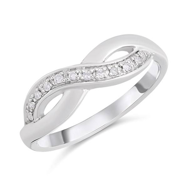 9ct White Gold Crossover Diamond-Set Wave Ring - D72136 | F.Hinds Jewellers
