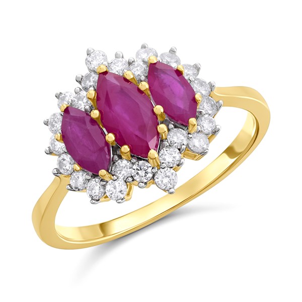 9ct Gold Ruby And Diamond Cluster Ring - 40pts - D7326 | F.Hinds Jewellers