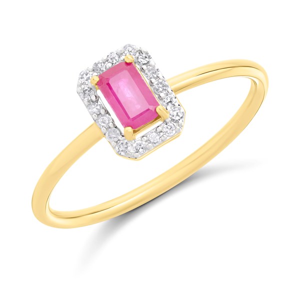 9ct Rectangular Ruby And Diamond Cluster Ring - D7446 | F.Hinds Jewellers