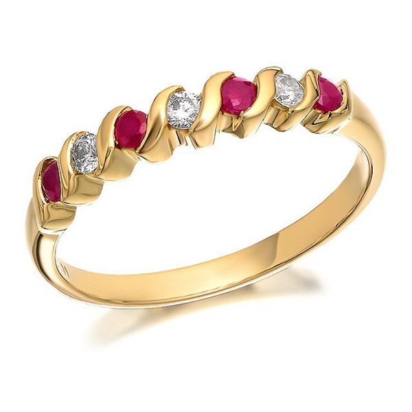 9ct Gold Diamond And Ruby Wave Ring - 11pts - D8223 | F.Hinds Jewellers