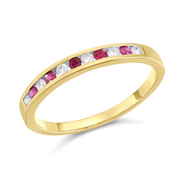9ct Gold Ruby And Diamond Half Eternity Ring - 14pts - D8232 | F.Hinds Jewellers