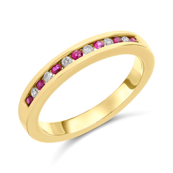 9ct Channel-Set Ruby And Diamond Half-Eternity Ring - D8245 | F.Hinds ...