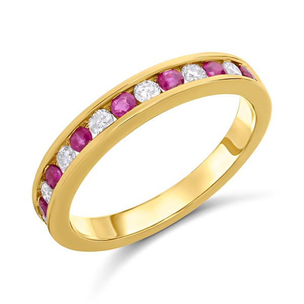 9ct Channel-Set Ruby And Diamond Half-Eternity Ring, 1/4ct - D8249-N ...