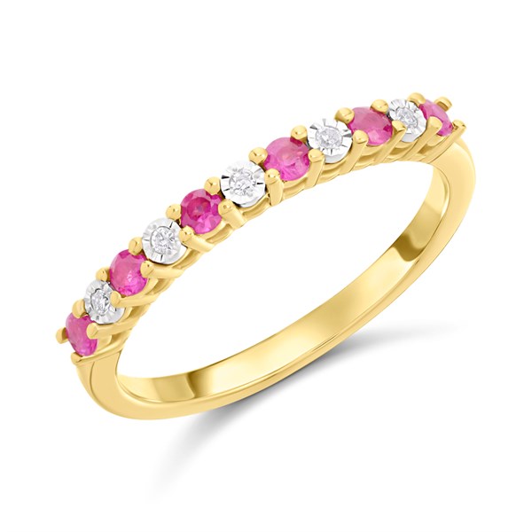 9ct Ruby And Diamond Half Eternity Ring - D8251 | F.Hinds Jewellers