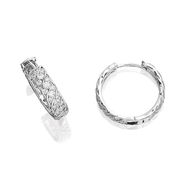 Silver Cubic Zirconia Hoop Earrings - 17mm - F1397 | F.Hinds Jewellers