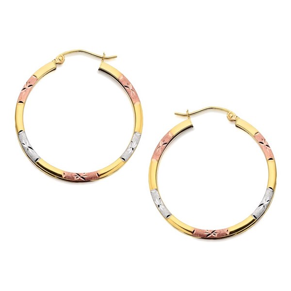 9ct Gold Three Colour Hoop Earrings - 30mm - G4922 | F.Hinds Jewellers