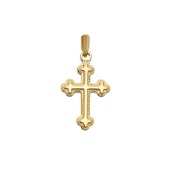 9ct Gold Beaded Edge Cross - 15mm - R6332 | F.Hinds Jewellers