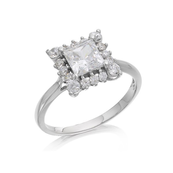 9ct White Gold Cubic Zirconia Square Cluster Ring - R6529 | F.Hinds ...