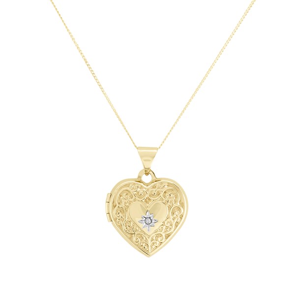 9ct Gold Diamond Filigree Heart Locket - R7264 | F.Hinds Jewellers