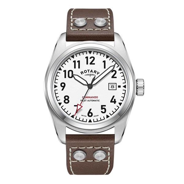 Rotary GS05470/18 Commando Automatic Brown Leather Strap Watch - W13204 ...