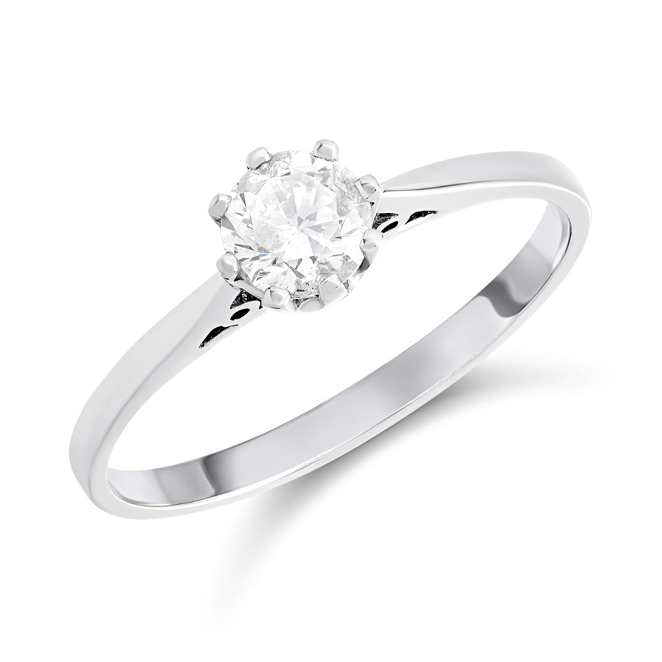 18ct White Gold Solitaire Diamond Ring, 1/2ct - D0745 | F.Hinds Jewellers