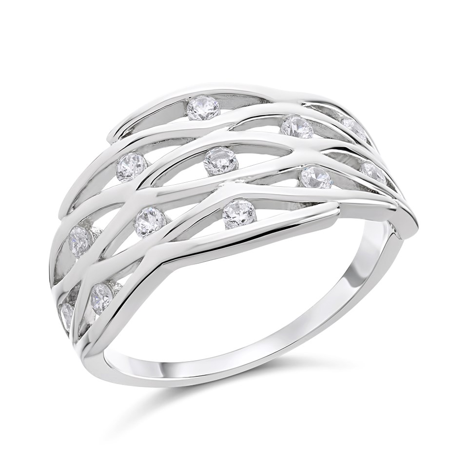 Silver Cubic Zirconia Lattice Band Ring - F6080 | F.Hinds Jewellers